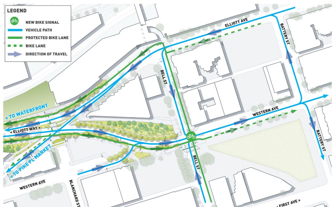 Seattle Breaks Ground on Bell Street Bike Lane, Waterfront Park Linkage ...